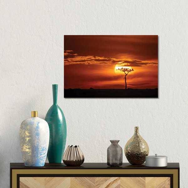 Ebern Designs Vultures In A Tree At Sunset, Masai Mara by Jane Rix - Gallery-Wrapped Canvas ...